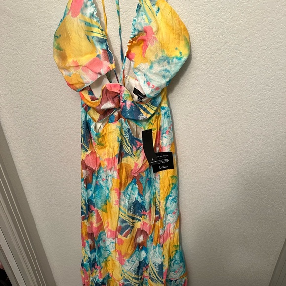 Lulus | Dresses | Stunning One Multi Abstract Print Drawstring Halter ...